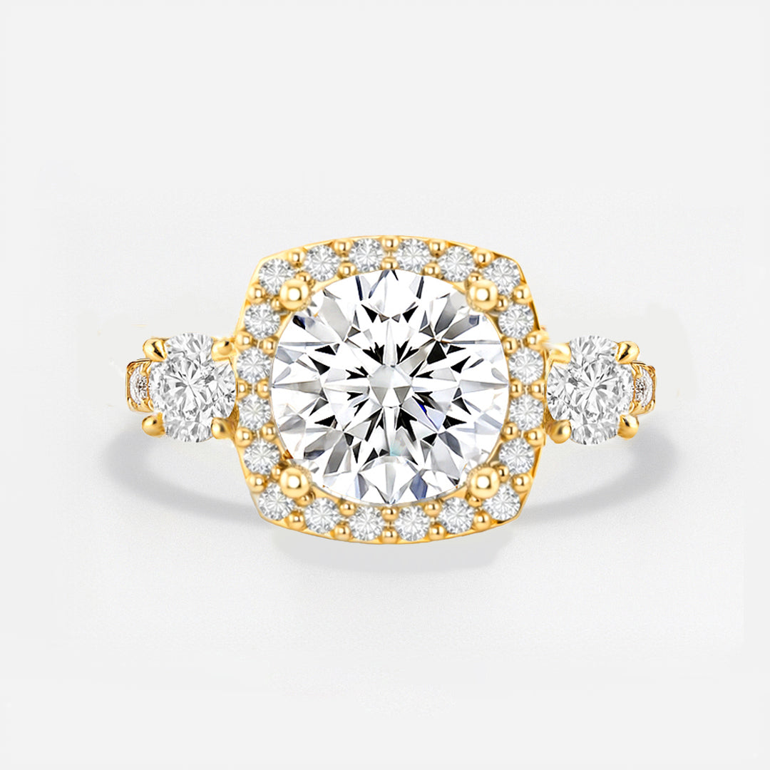 The Jennifer Ring – Diamond Halo with Stunning Three Stone Setting and ...